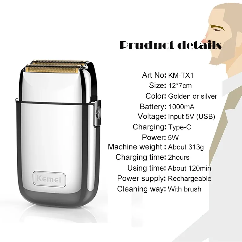 Kemei All Metal Electric Shaver Men Electric Razor Rechargeable Beard ...