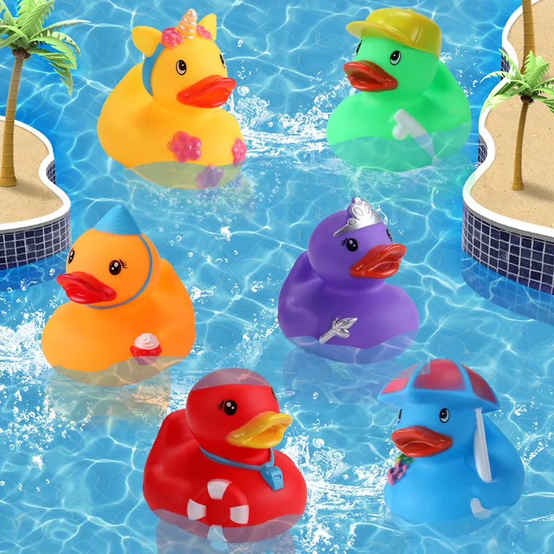 Colorful Rubber Ducks Bath Toys with Squeeze Sound Soft Rubber Float ...