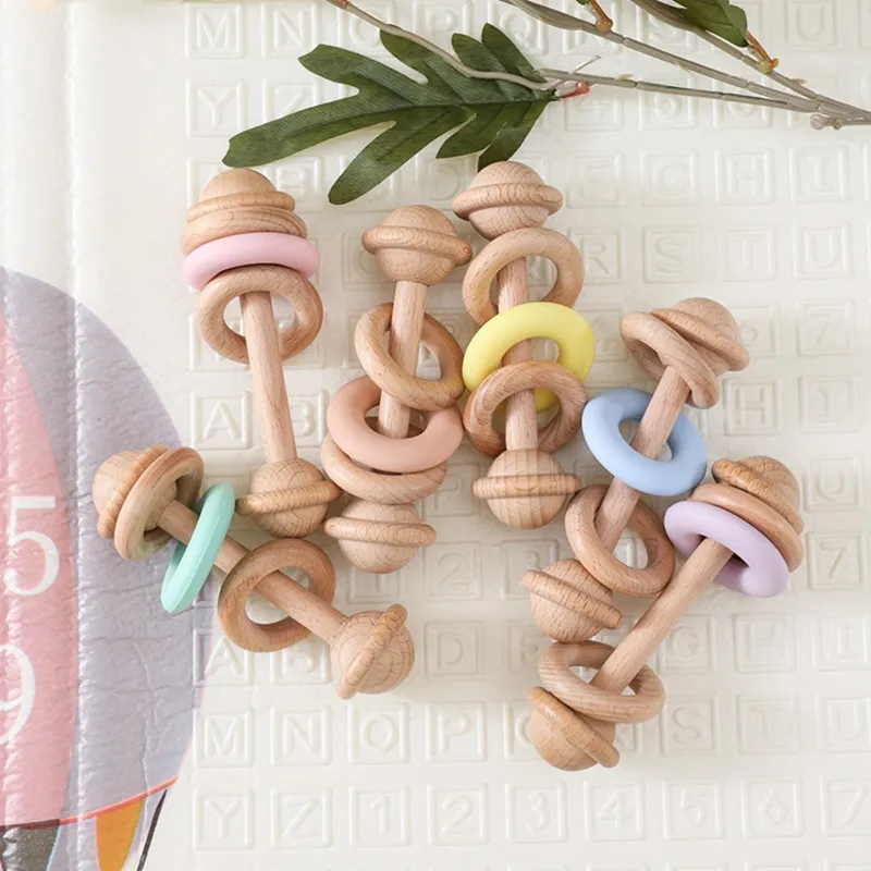Baby Wooden Teether Toy - Natural Beechwood Ring, Star-Shaped Hand ...