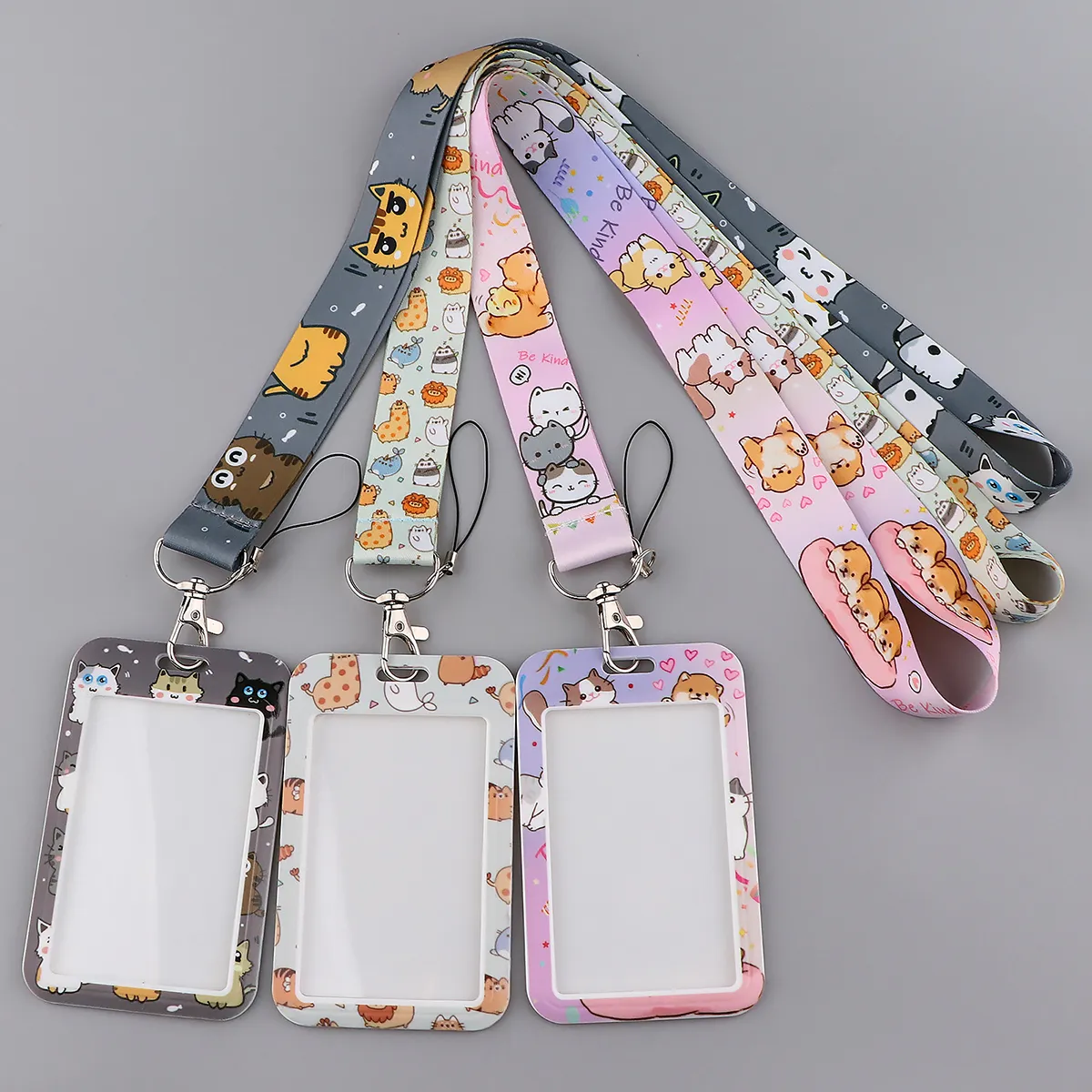 Cute Animal Cats lanyard keychain with Phone and ID...