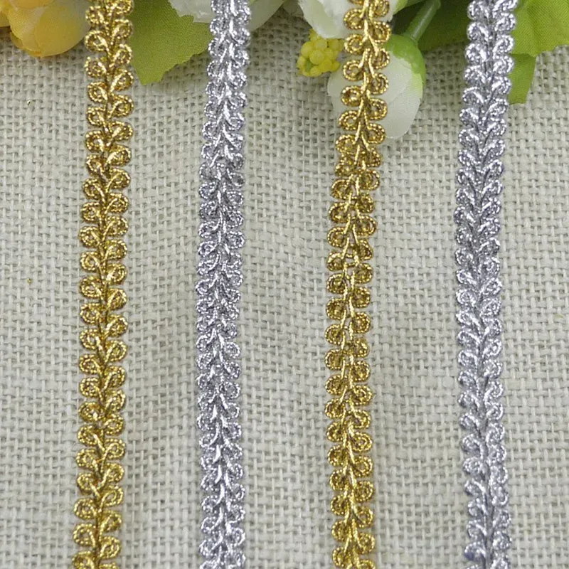 4ft 5m Silk Lace Trims Gold Silver Weaving Edge Centipede Pattern for ...