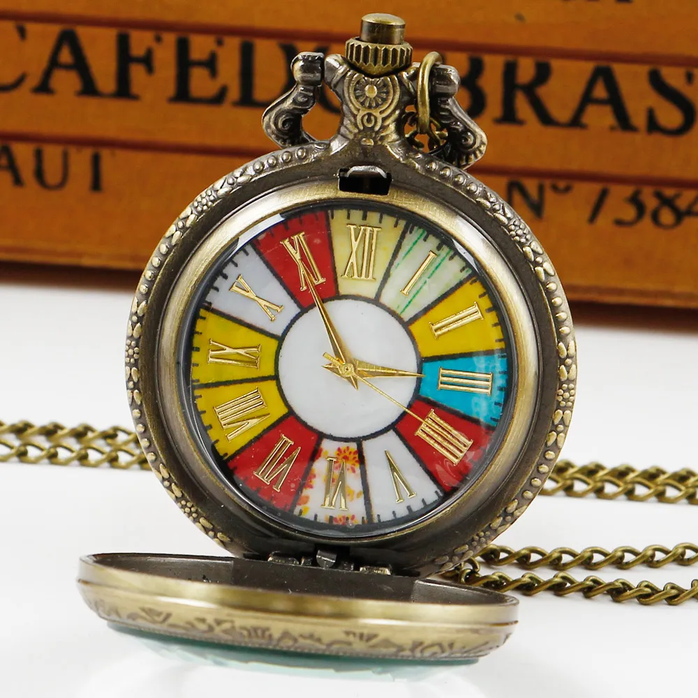 Retro Korean Window Flower Quartz Pocket Watch Unisex Necklace with ...
