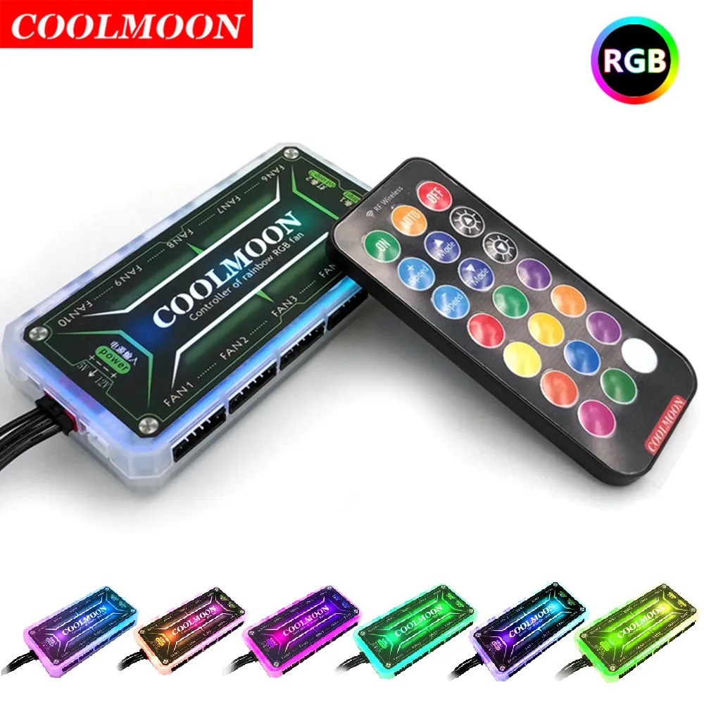 COOLMOON RGB Fan Remote Controller 12V 5A 6Pin ARGB Cooler Fan Hub For ...