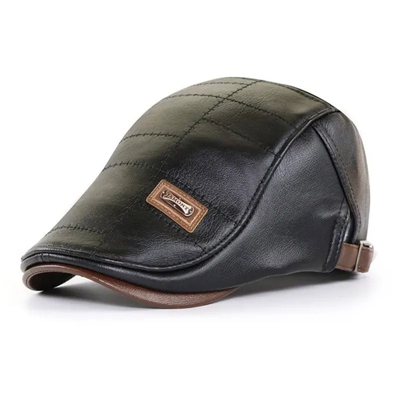 DHgate.com:Premium PU Leather Beret Cap for Men - Adjustable Flat Cap ...