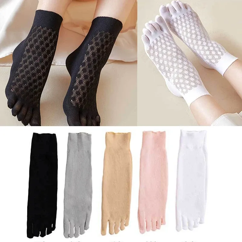 Summer Thin Womens Five Finger Lace Socks with Separate Toes Soft ...