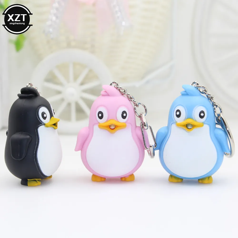 Cute Penguin Animal Keychain Light: LED Torch Keyfob with Sound for ...