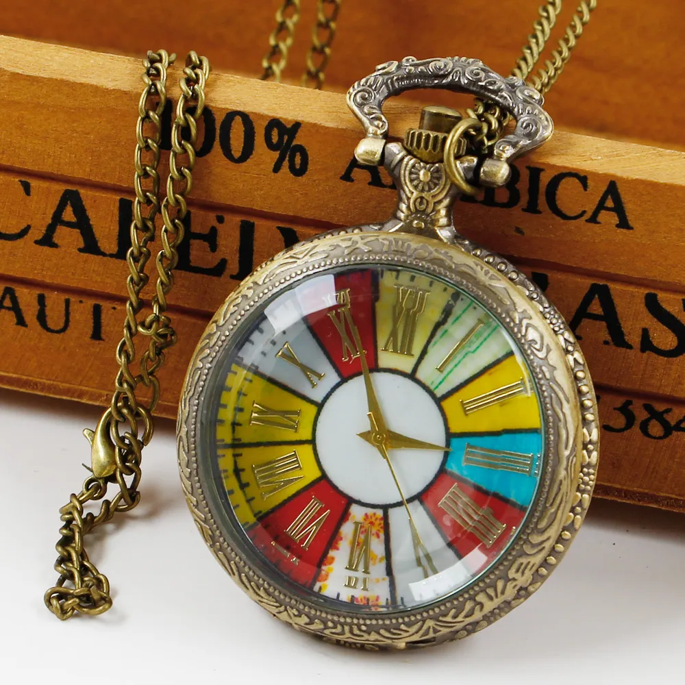 Retro Korean Window Flower Quartz Pocket Watch Unisex Necklace with ...