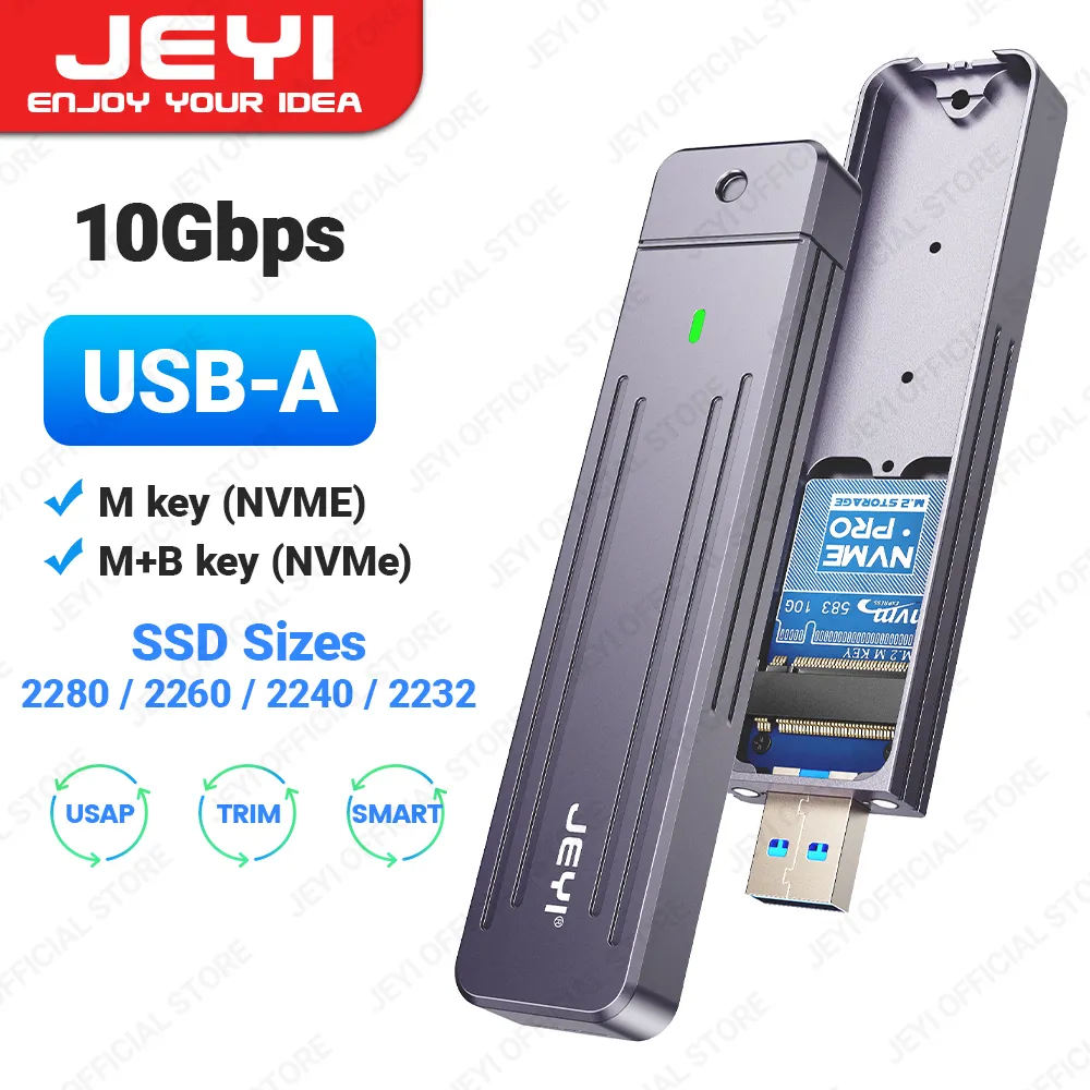 JEYI Aluminum USB-A 3.2 In-line NVMe SSD Enclosure Magnet Protective ...