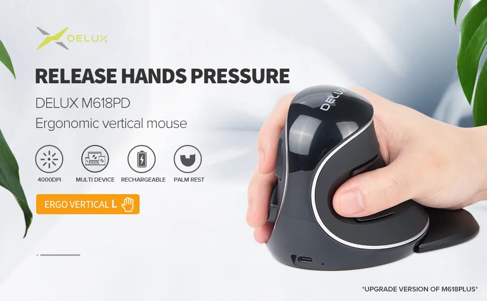 Delux M618pd Wireless and Bluetooth Ergonomic Vertical Rechargeable ...