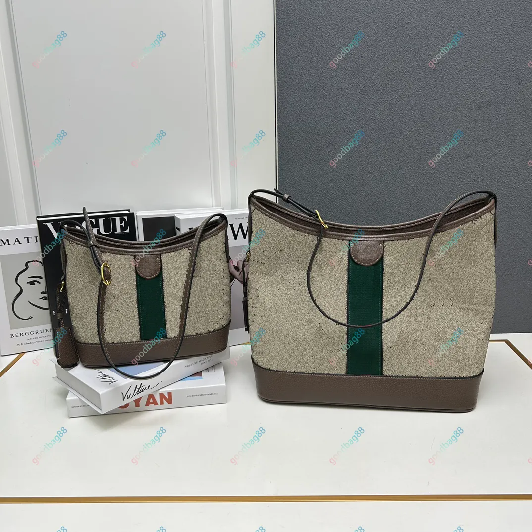 Designer Shoulder Handbags Classic Open Bucket Bag In Leather & Canvas ...