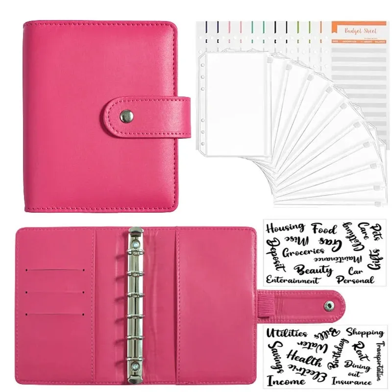 A7 PU Leather Budget Binder Notebook with Clip-On Binder Pockets for ...