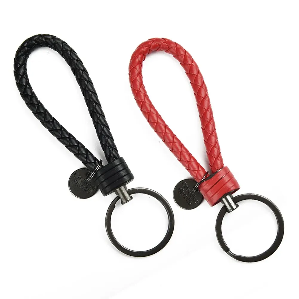 Keyring Leather Strap Braided Rope PU Leather Braided Woven Rope Car ...