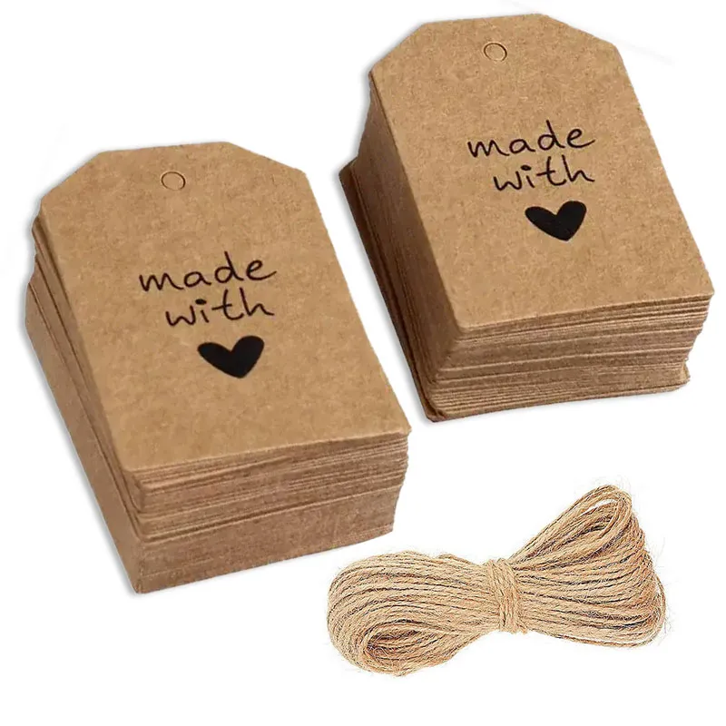 Kraft Paper Tags 4.2×5.5cm with 10m Jute String for Handmade Wedding ...