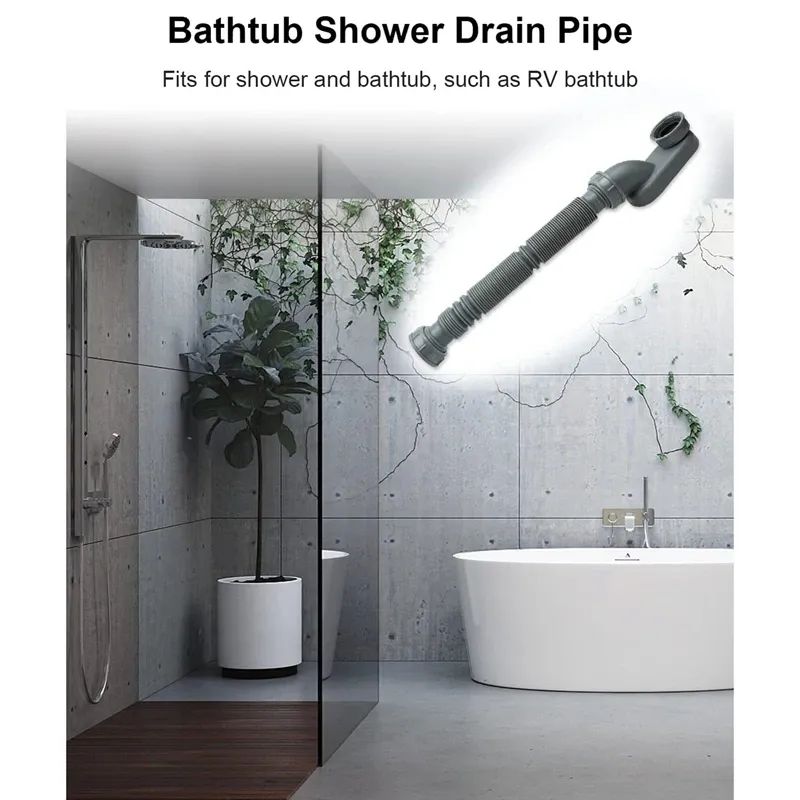 Flat P-Trap Free Standing Bathtub Drain Pipe | ABS Tub Shower Drain ...