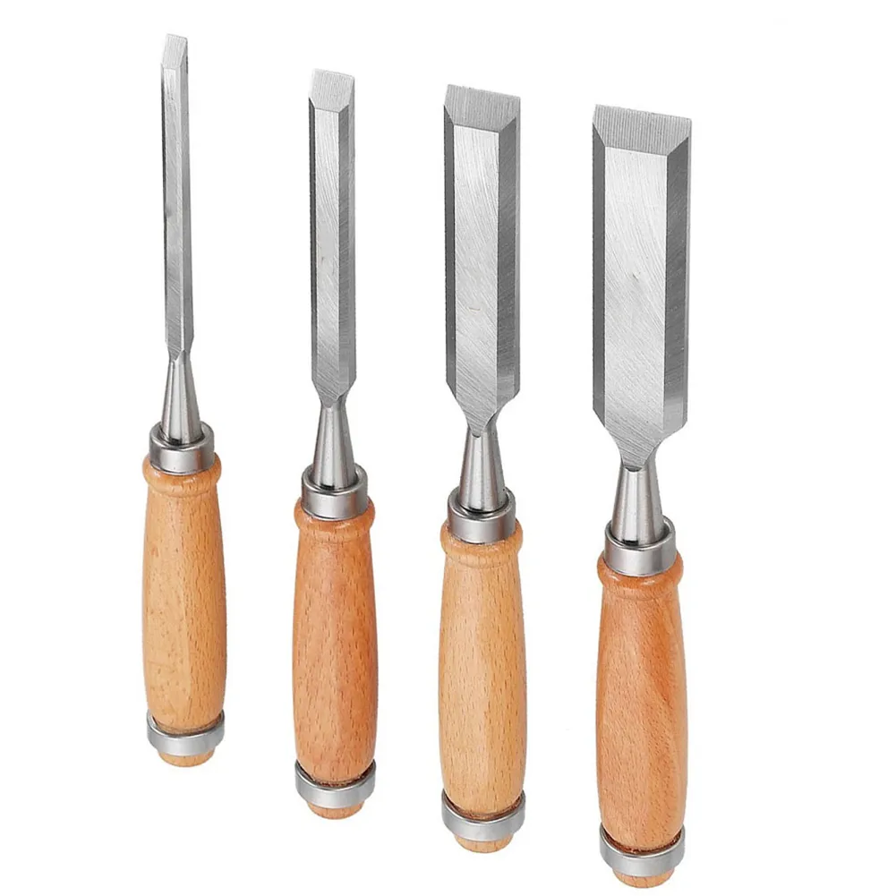 Wood Carving Chisel Set 6/12/18/24mm Flat Blades with Wood Handles for ...