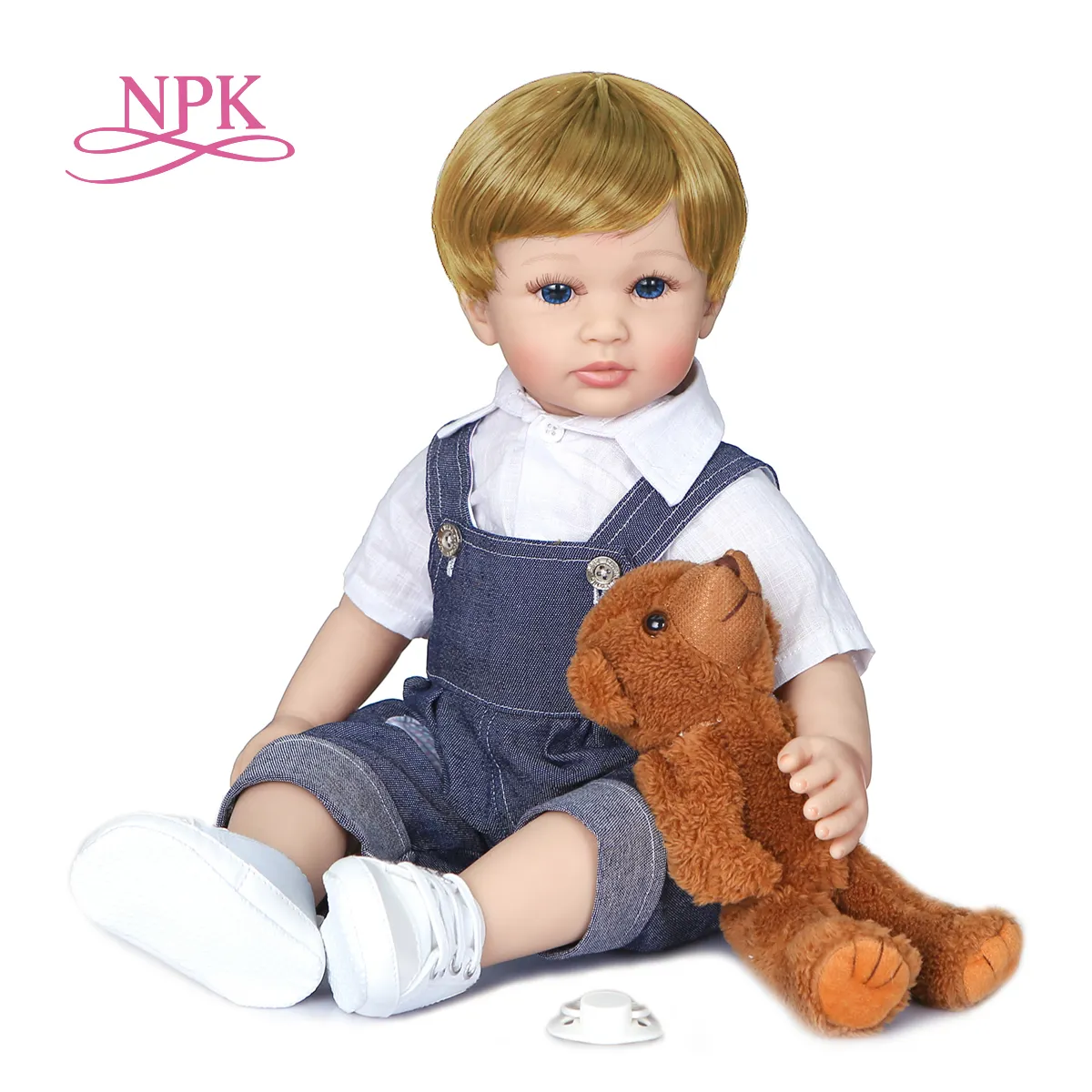 55CM NPK full body silicone toddler boy doll with two hair colors bath ...