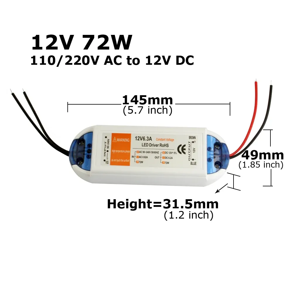 12 Volt Power Supply 12V LED Driver 18W 28W 48W 72W 100W AC 110V 220V ...