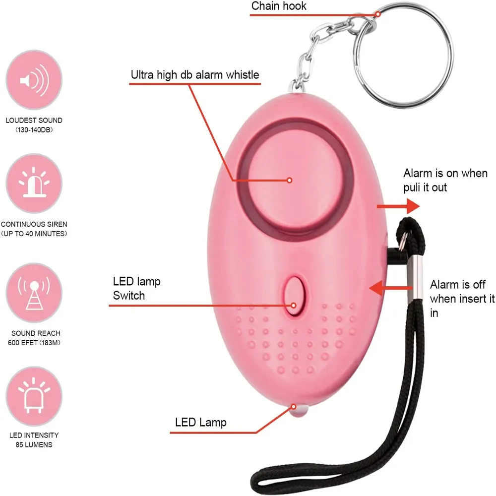 Portable Self Defense Alarms 130dB Personal Security Keychains With LED ...