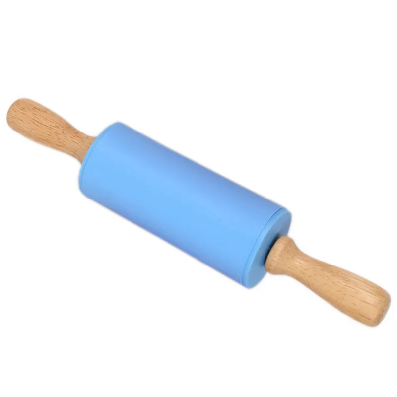 Silicone Rolling Pin with Wooden Handle - Non-Stick Pastry Dough Roller ...