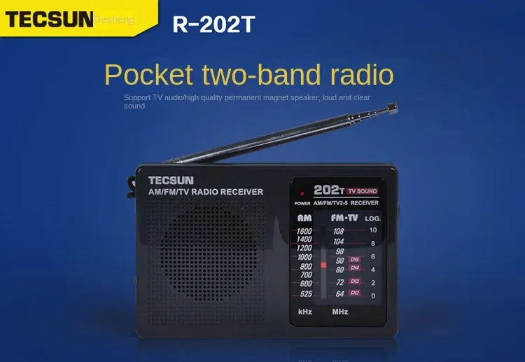 TECSUN R-202T fm pocket radio Receiver with Built-In Speaker - AM/FM/TV, Internet Portable Retro ...