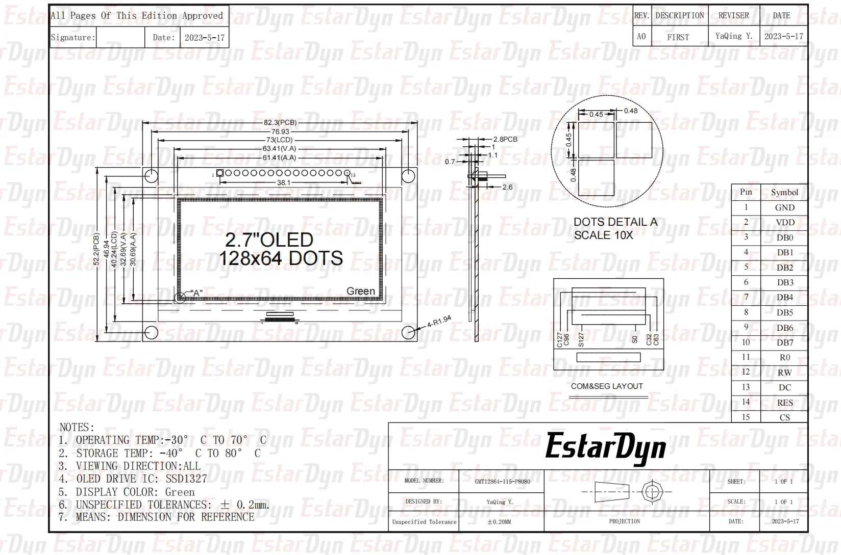 2.7 Inch OLED LCD Display 128x64 Drives SSD1327 IIC / SPI / 8 Bit ...