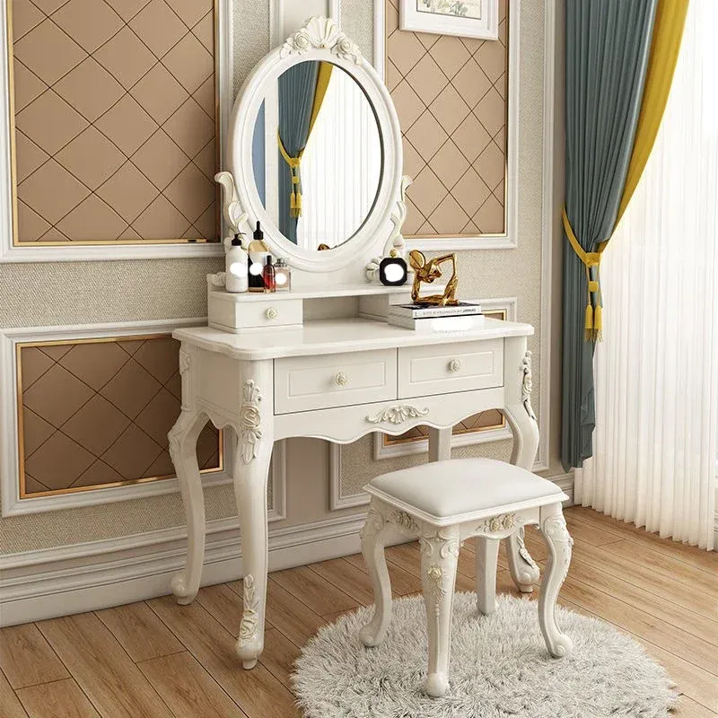 White Nordic Style Dressing Table with Storage European Bedroom Coiffeuse for Home Charm Elegance