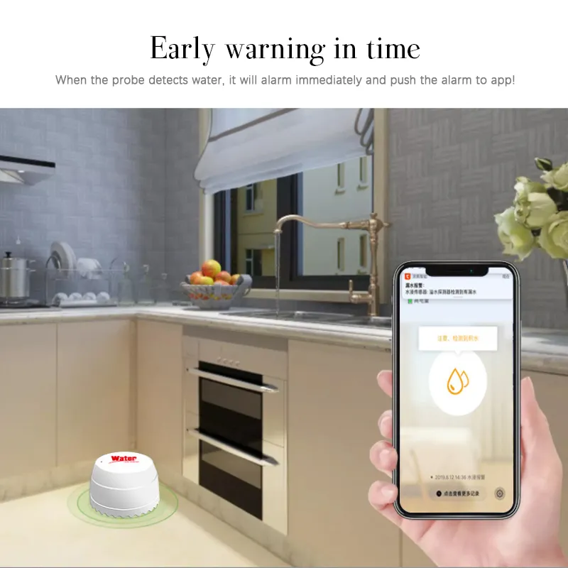 Wifi Water Detector Leakage Sensor Alarm Security Leak Detector Sound ...