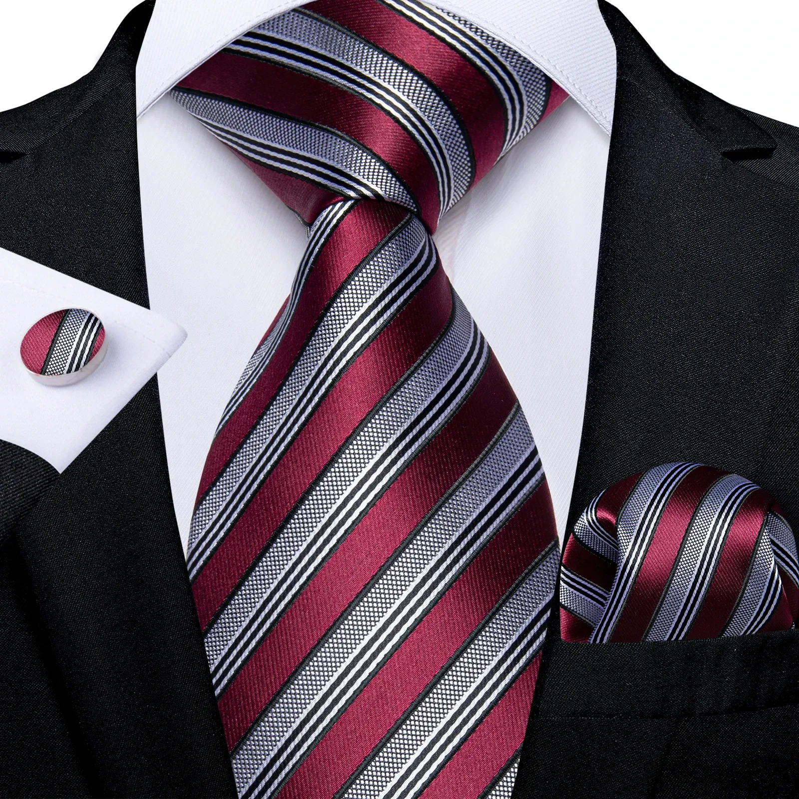 Red Gray Striped Silk Ties for Men 8 cm Wide 59 in Length Wedding Party ...