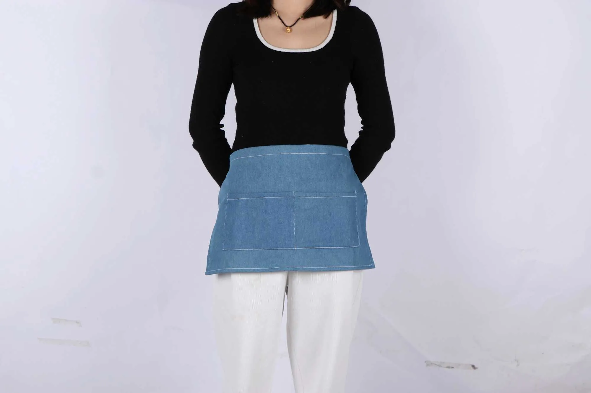 Denim Waist Apron - Blue Half Apron with Pockets, Restaurant Waiter ...
