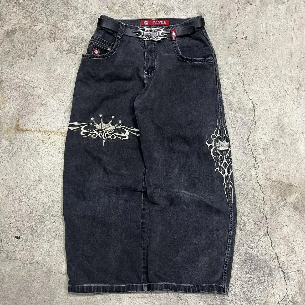 Jnco Jeans Men's Harajuku Retro Hip Hop Skull Embroidery Baggy Denim ...