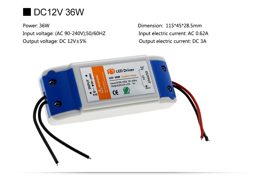 LED Lighting Transformers DC12V 18W 36W 72W 100W LED Driver Power ...