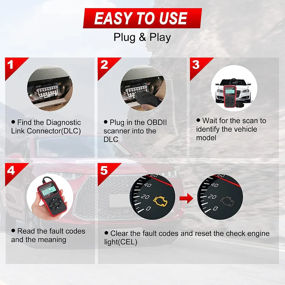 V100 OBD2 Scanner - Universal Car Diagnostic Tool, Plug-and-Play OBDII ...