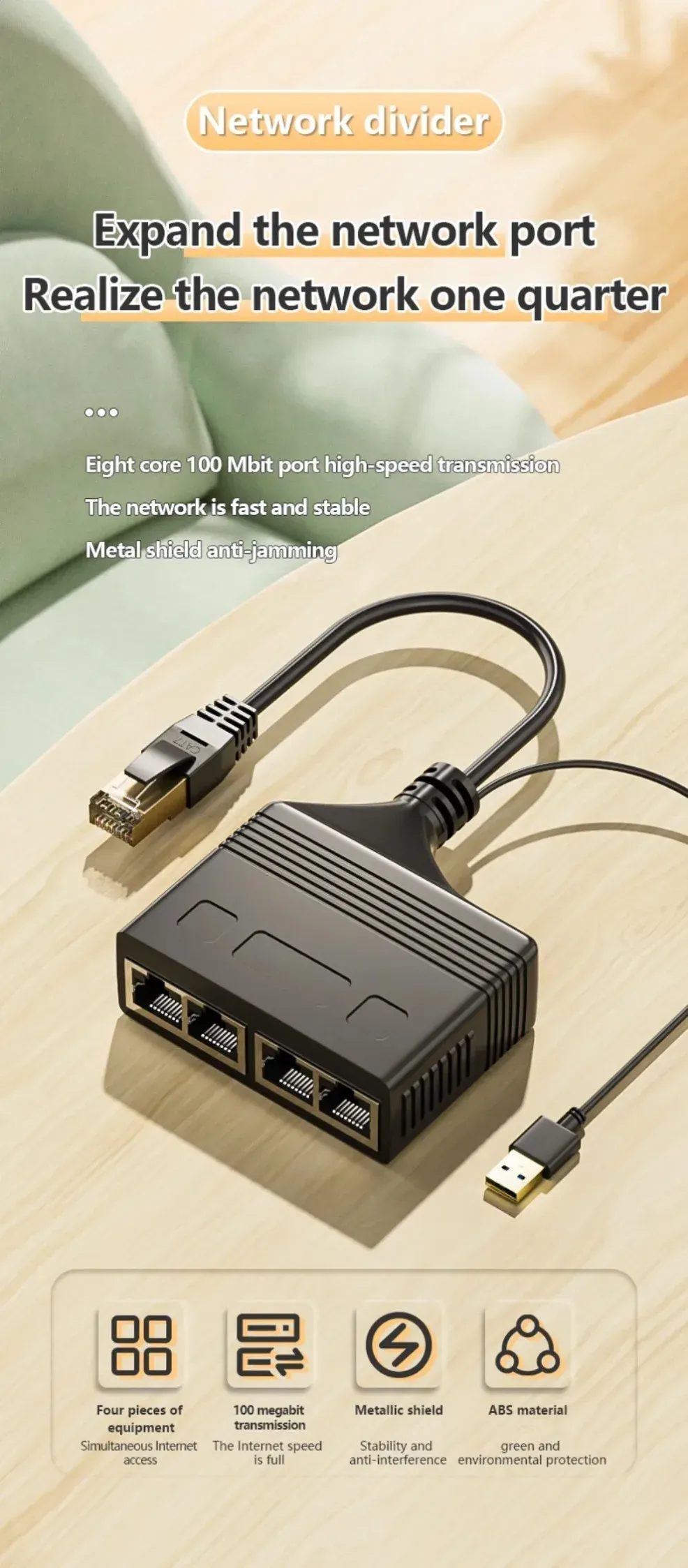 4-Port RJ45 Ethernet Splitter Extender for Network Connection | RJ45 Connector Coupler | PC ...