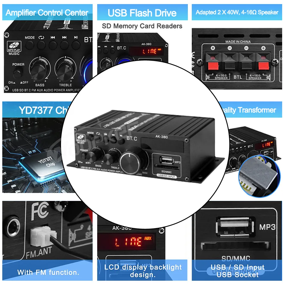 2025 Woopker Tv Sound Amplifier Channel 2.0 HIFI Bluetooth Amp For Car ...