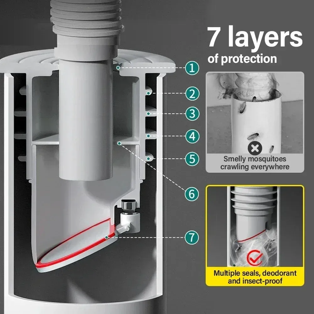 Premium Silicone Drain Stopper: Anti-Odor Sewer Seal for Bathroom ...