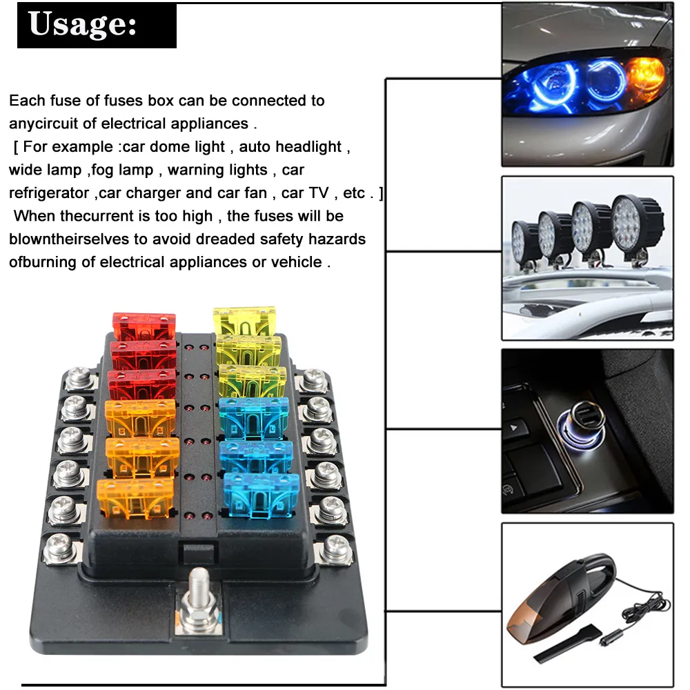 Marine Vehicle Fuse Box Holder - 32V 100A LED Indicator, 6/12 Ways ...
