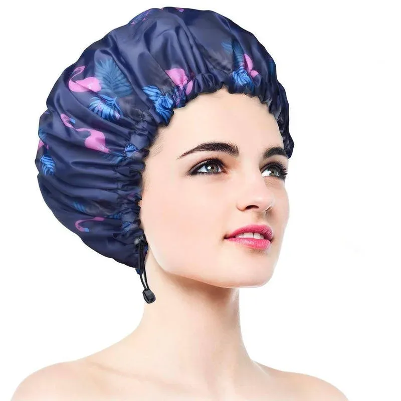 Shower Cap Adjustable Double Layer Waterproof Hair Cap with Exterior ...