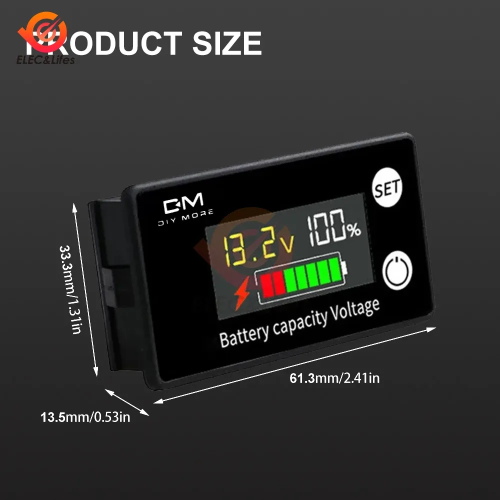 DC Battery Voltmeter 8V 100V LCD Power Meter Battery Capacity Indicator ...