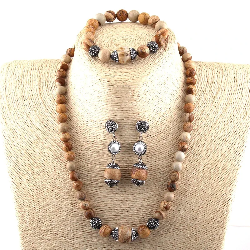 Bohemian Stone Jewelry Set: Handmade Necklace & Bracelet - Natural ...
