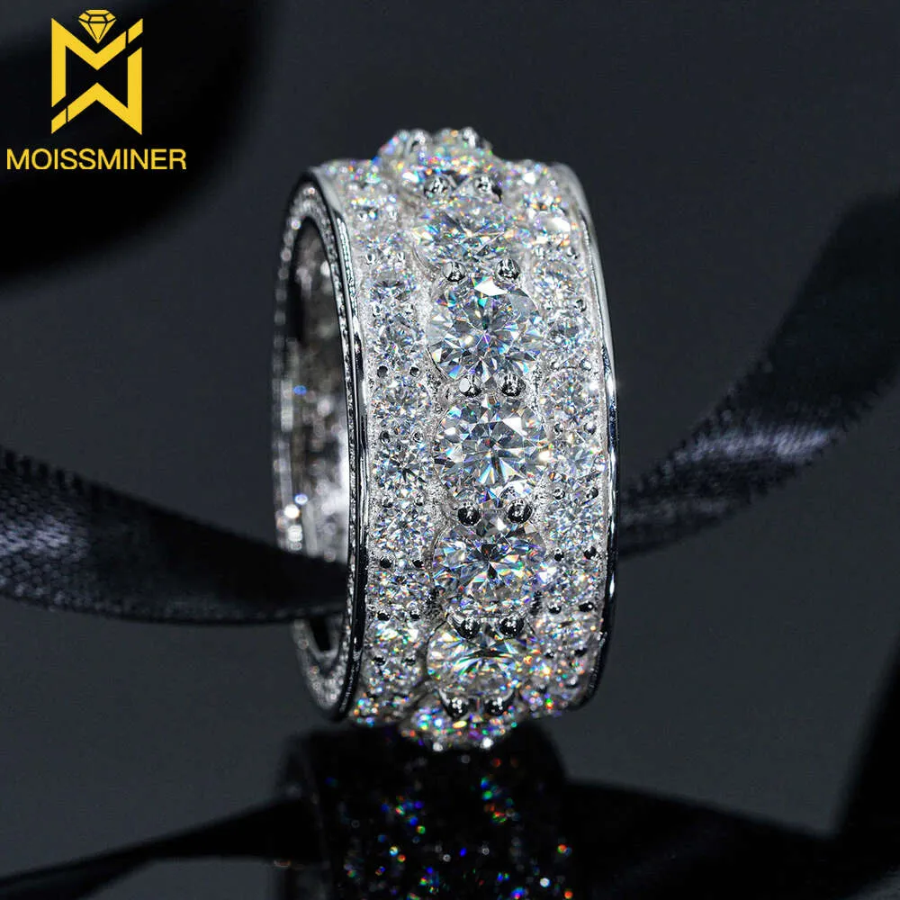 Full Moissanite Men's Iced Out Rings For Women: Sier Wedding Ring ...