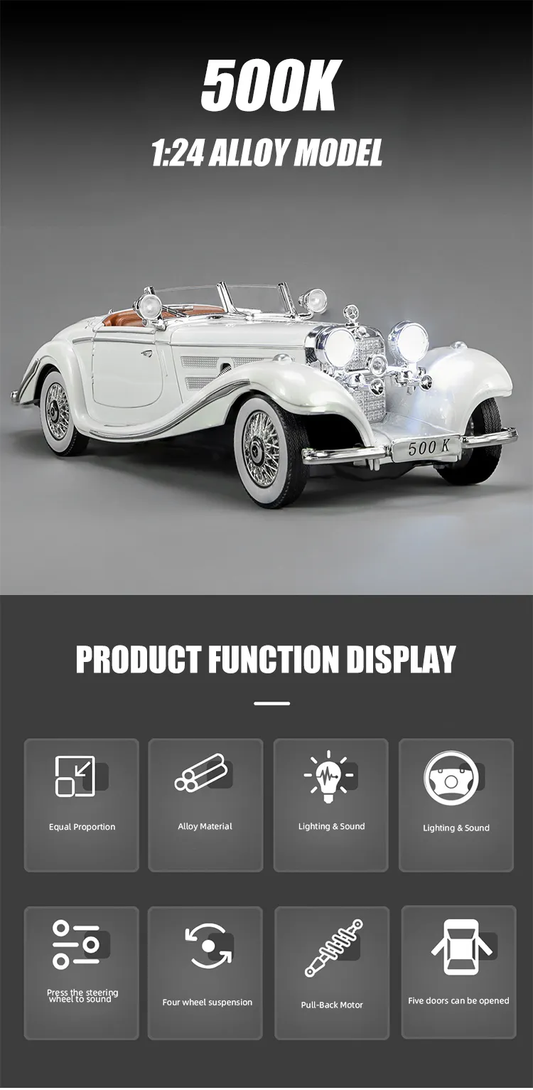 Diecast Metal Car: 1/24 Scale Vintage Car Model, Alloy Vehicle With ...