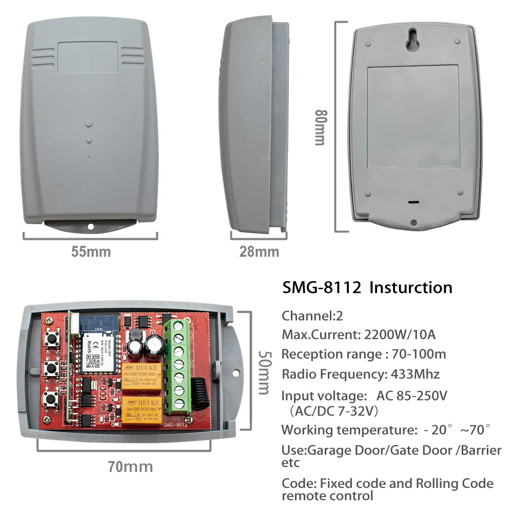 Universal 433MHz Garage Door Receiver: Wi-Fi & Alexa-Compatible Smart ...