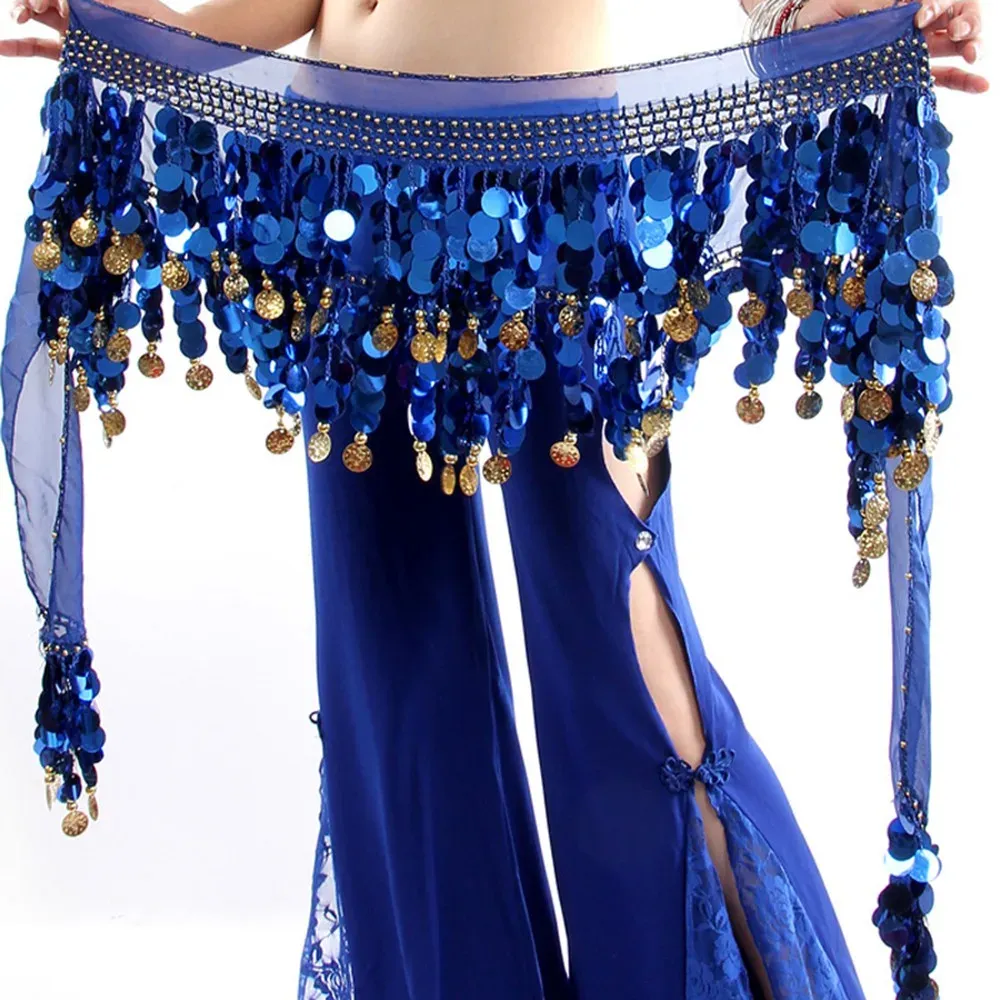 Belly Dance Hip Scarf with Dangling Sequins Waist Wrap for Belly Dancer ...