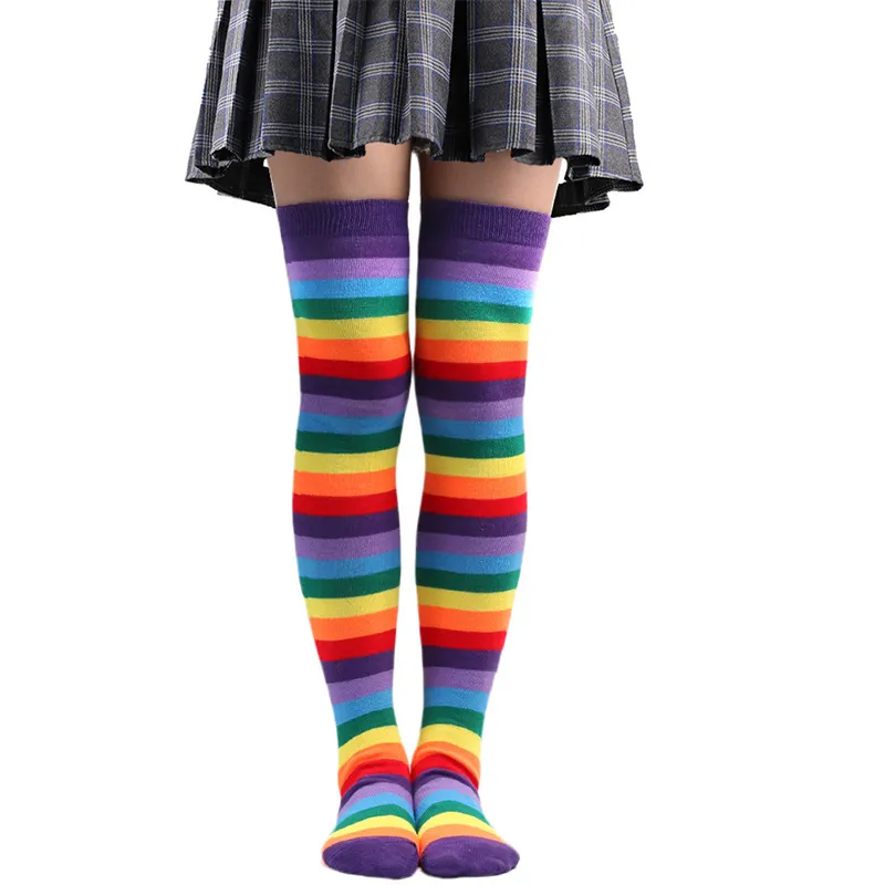 DHgate.com:Rainbow Striped Over-the-Knee Knitted Stockings for Women ...