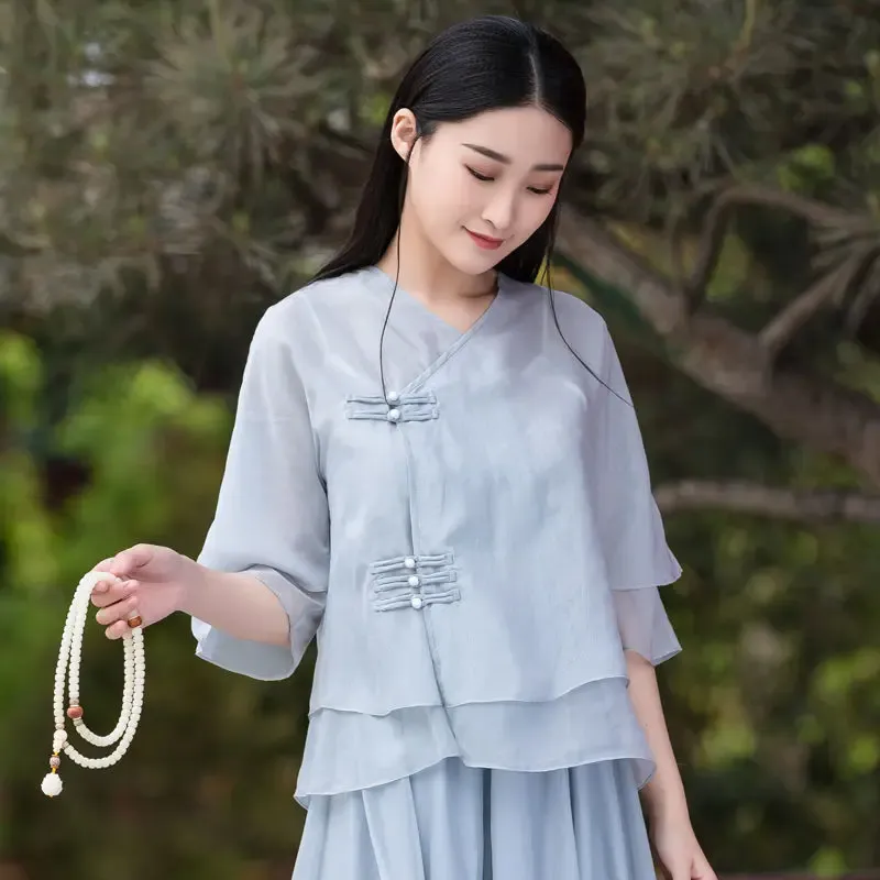 Traditional Cheongsam Dress with Hanfu Skirt for Women Summer Chinese ...