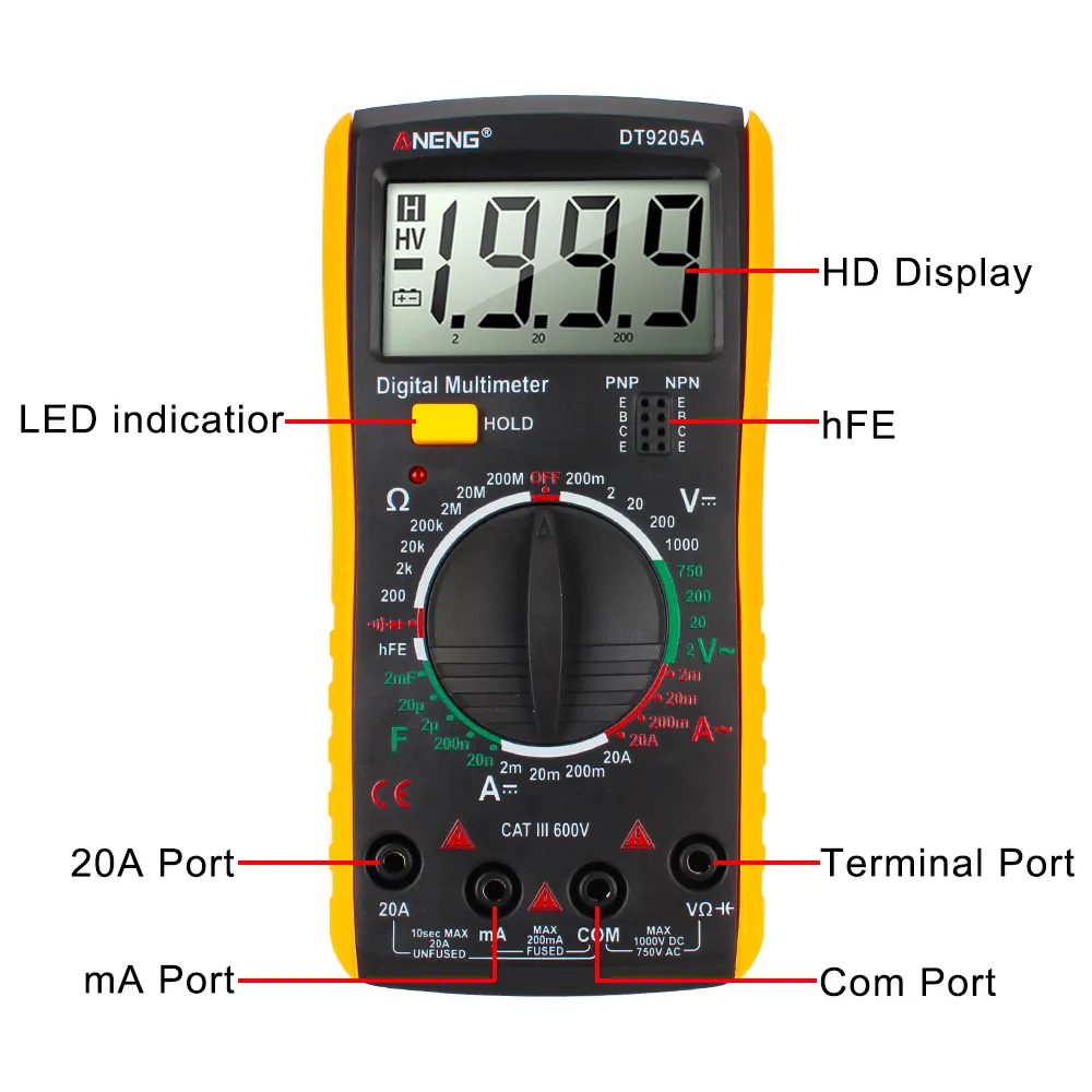 Professional Multimeter Tester for Voltage, Current, Resistance, and ...
