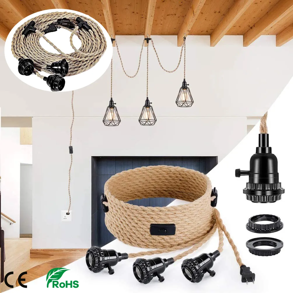DHgate.com:Hemp Rope Pendant Light Cord Kit - 6.8M, 3 Heads, Vintage ...