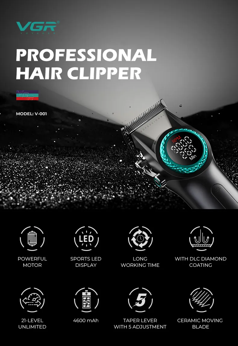 VGR Hair Clipper 9000RPM Professional Hair Cutting Machine with 21 ...
