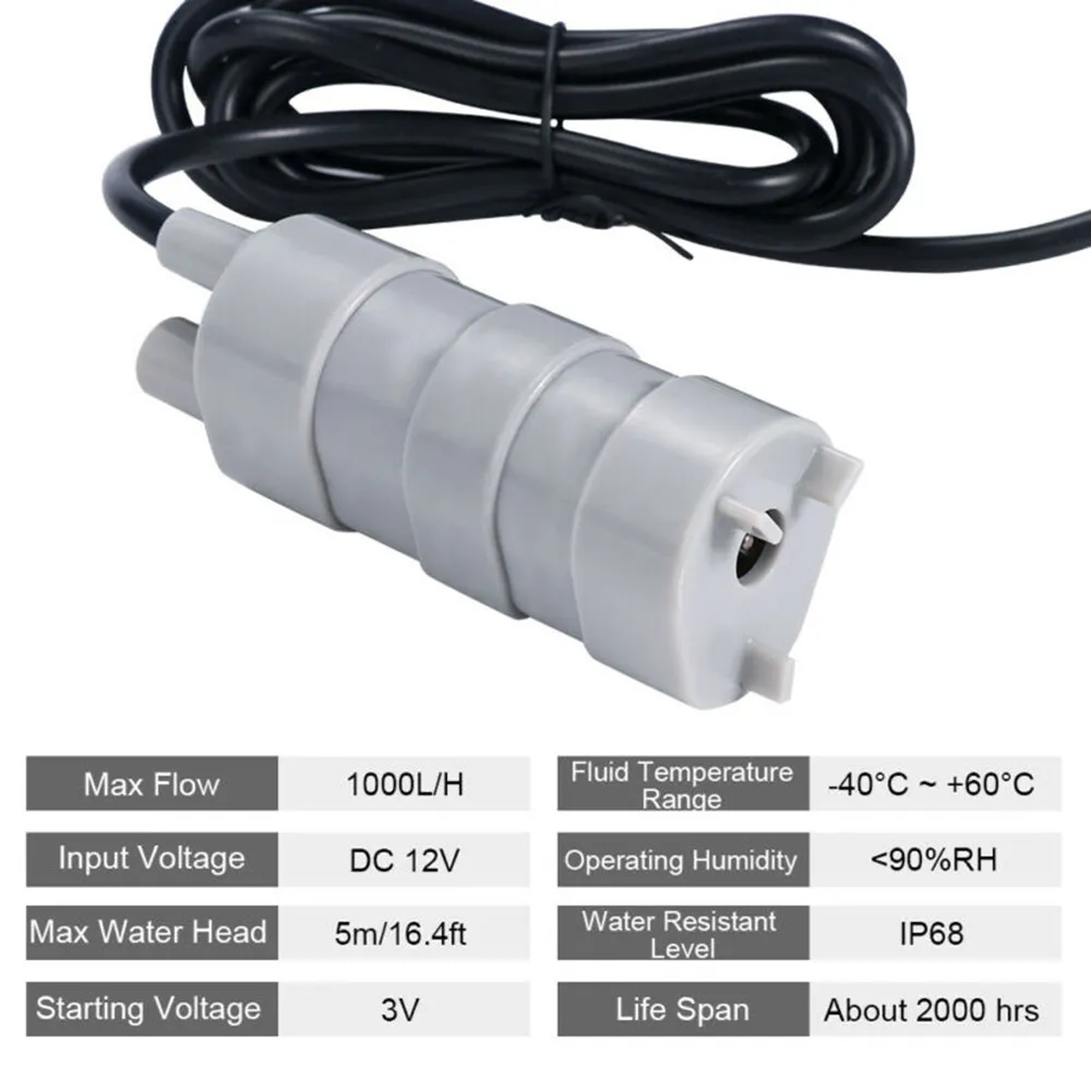 12V High Flow Water Pump 1000L/H & 600L/H Durable Engineering Plastics ...