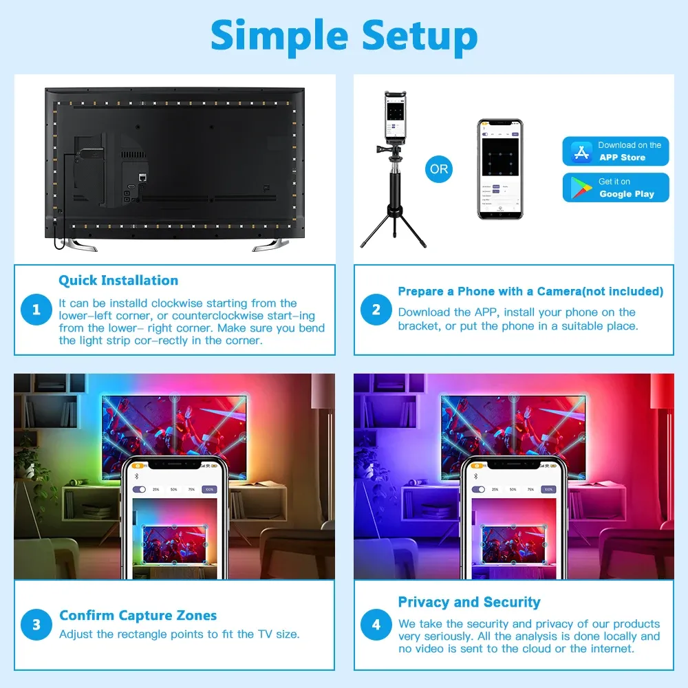 LED TV Backlight Sync Screen Color LED Strip Light USB With Smart Phone ...